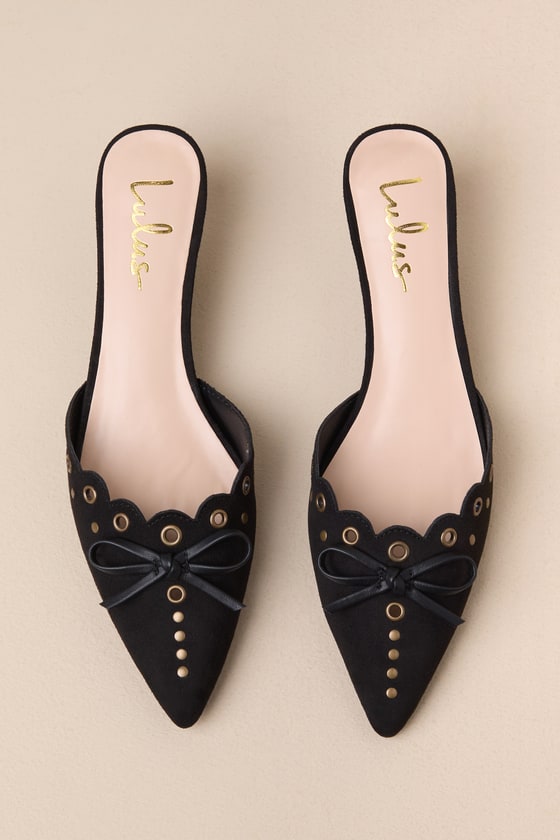 Black Studded Pumps - Black Suede Mule Pumps - Kitten Heel Pumps - Lulus