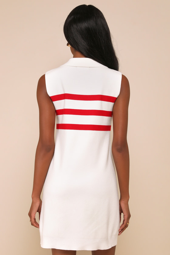 Ivory Striped Dress - Sweater Knit Dress - Mini Shift Dress - Lulus