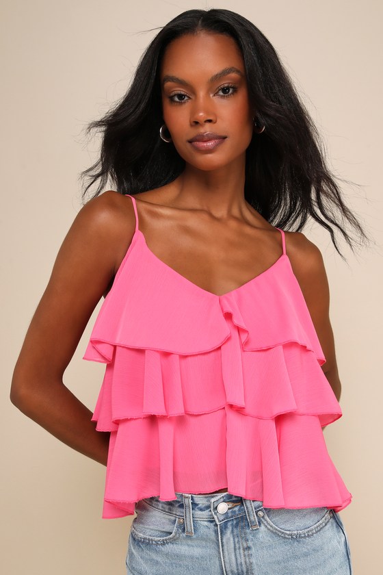 Hot Pink Cami Top - Chiffon Cami Top - Tiered Ruffled Cami Top - Lulus