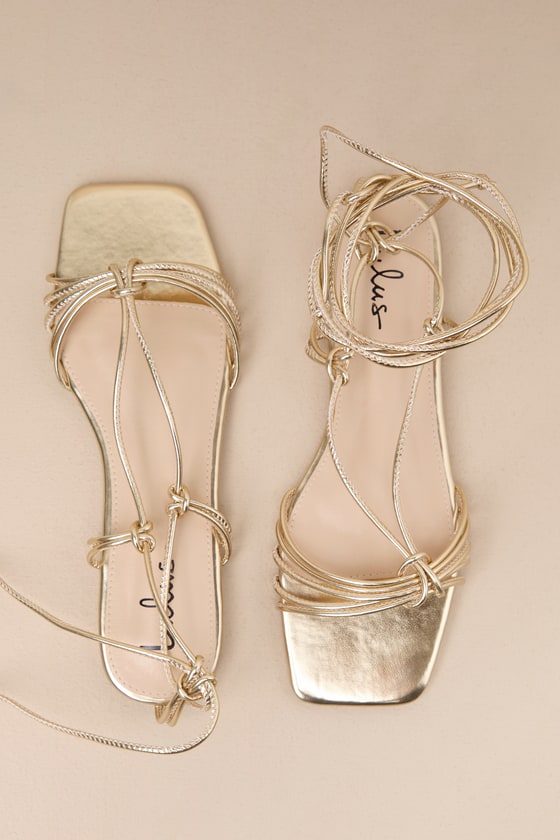Gold Strappy Sandals - Knotted Sandals - Flat Lace-Up Sandals - Lulus
