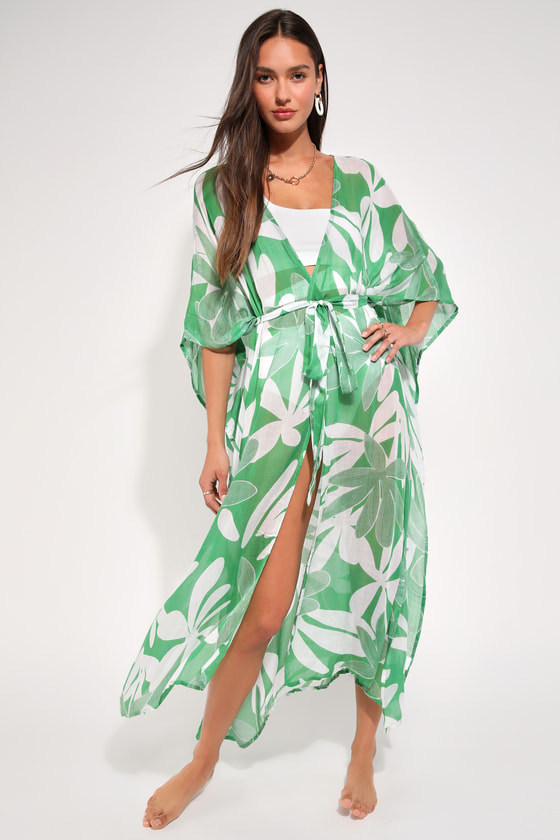 Green and White Swim Cover-Up - Tropical Cover-Up - Swim Cover-Up - Lulus