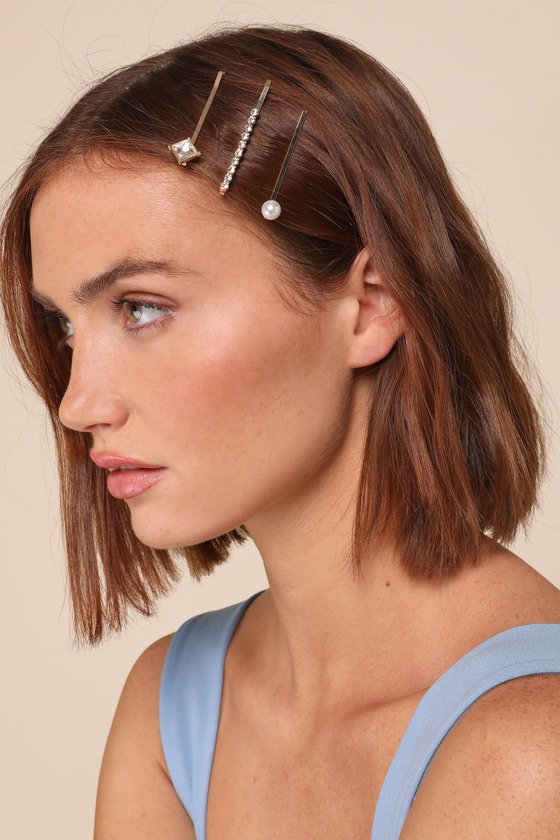 Gold Rhinestone Pearl Hair Clip Set - 6-Pc Hair Pin Set - Pins - Lulus