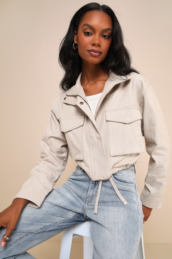 Taupe Utility Jacket - Cropped Utility Jacket - Cropped Jacket - Lulus
