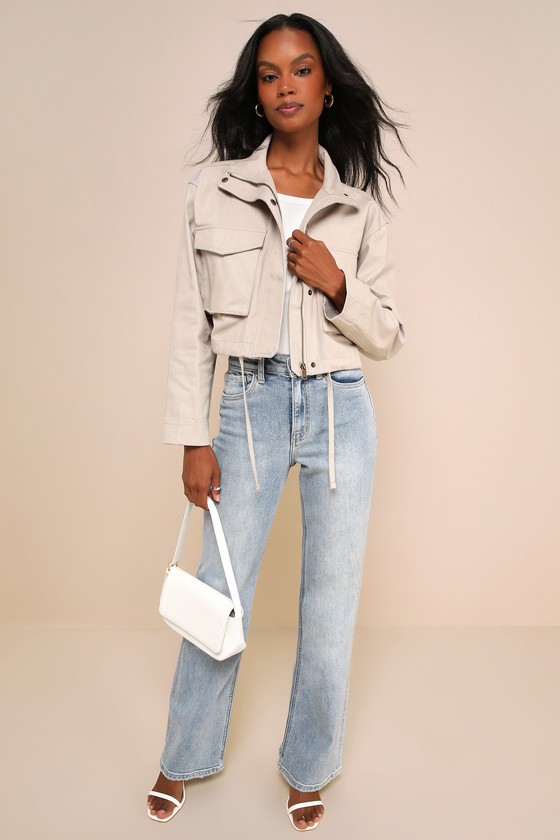 Taupe Utility Jacket - Cropped Utility Jacket - Cropped Jacket - Lulus
