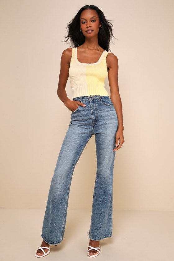 Yellow Color Block Tank Top - Ribbed Knit Tank Top - Cropped Tank - Lulus