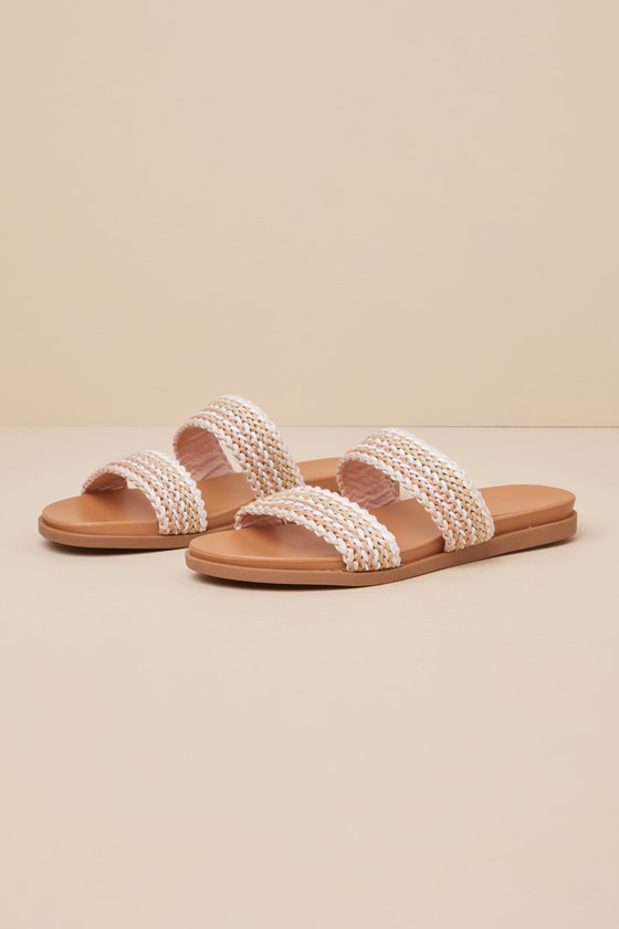 Natural Multi Sandals - Woven Slide Sandals - Flat Slide Sandals - Lulus
