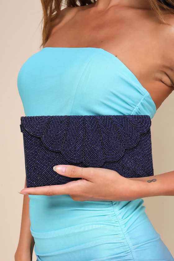 Navy Blue Clutch - Blue Beaded Clutch - Envelope Clutch - Clutch - Lulus