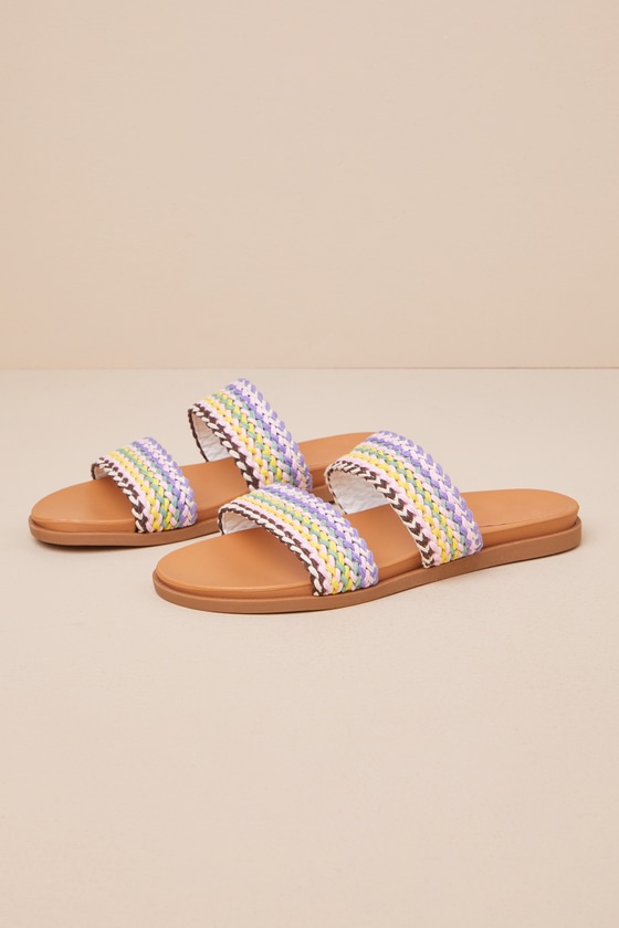 Rainbow Multi Sandals - Woven Slide Sandals - Flat Slide Sandals - Lulus