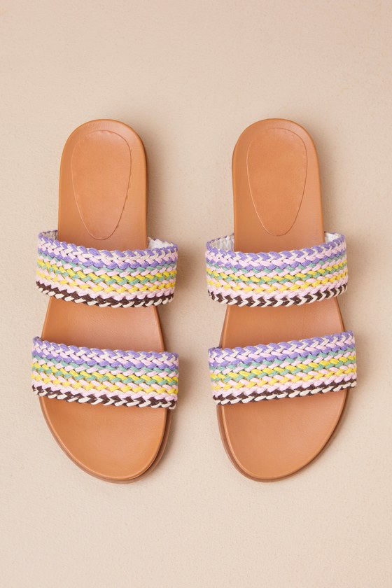 Rainbow Multi Sandals - Woven Slide Sandals - Flat Slide Sandals - Lulus