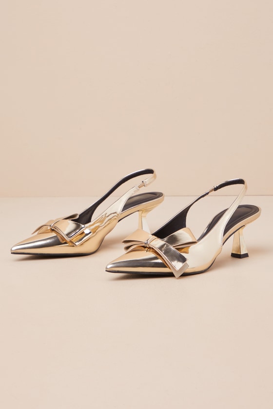 Gold Patent Pumps - Gold Slingback Pumps - Bow Slingback Pumps - Lulus