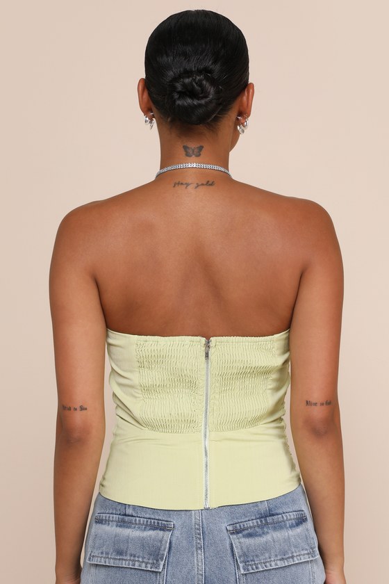 Lime Green Linen Top - Flirty Ruched Top - Notched Strapless Top - Lulus
