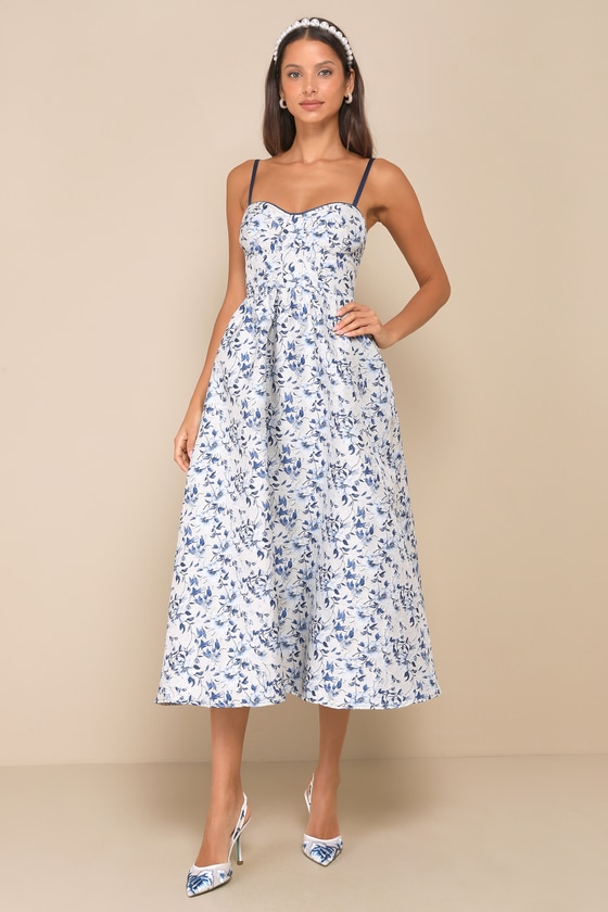 Light Grey Floral Dress - Floral Jacquard Dress - Lace-Up Dress - Lulus