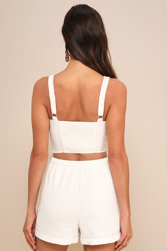 White Jacquard Romper Two Piece Skort Romper 2 Pc Romper Lulus