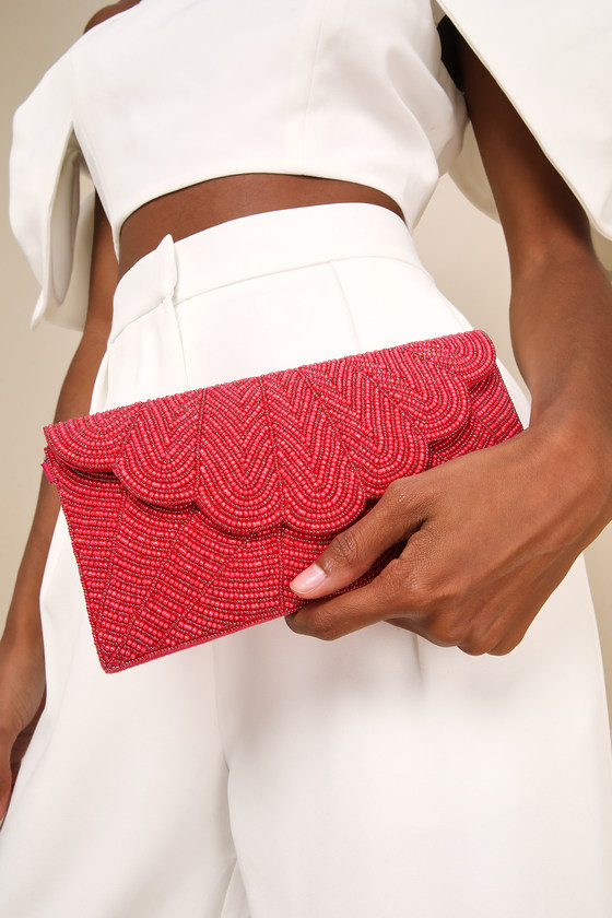 Hot Pink Beaded Clutch - Beaded Clutch - Envelope Clutch - Purse - Lulus