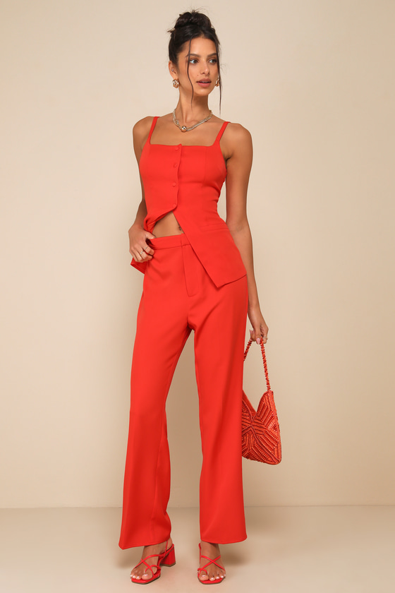 Bright Red High-Rise Pants - Trouser Pants - Straight Leg Pants - Lulus