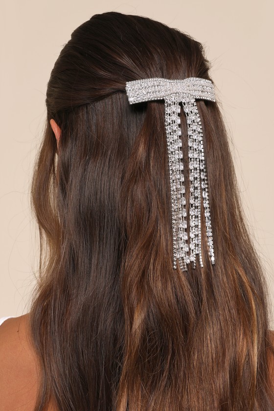 Silver Rhinestone Barrette - CZ Barrette - Bow-Shaped Barrette - Lulus