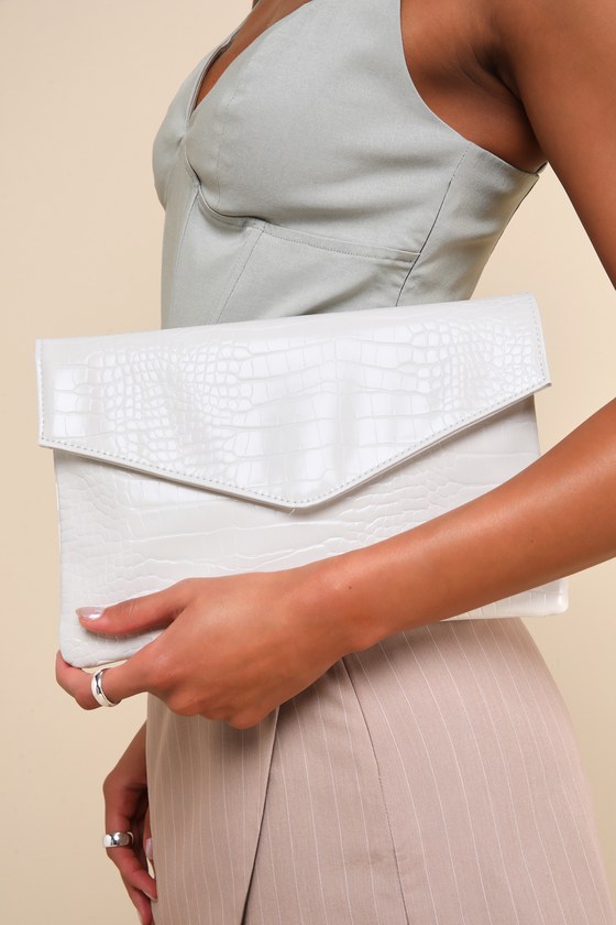 Chic White Clutch - Crocodile Clutch - Vegan Clutch - Clutch - Lulus