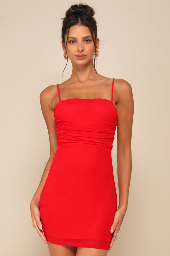 Red Mesh Dress - Twist-Back Cutout Dress - Bodycon Mini Dress - Lulus