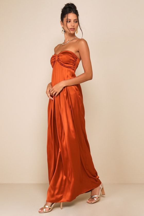 Rust Orange Dress - Strapless Maxi Dress - Maxi Satin Dress - Lulus