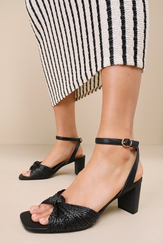 Black High Heel Sandals - Knotted Sandals - Ankle Strap Sandals - Lulus