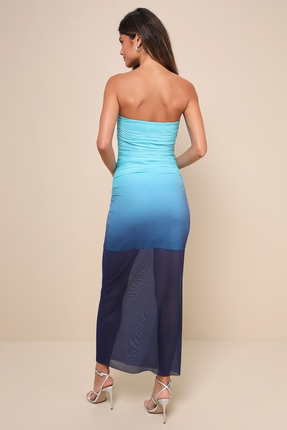 Blue Ombre Dress - Ombre Mesh Dress - Sheer Hem Maxi Dress - Lulus