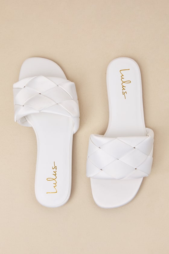 White Slide Sandals - Satin Woven Sandals - Cute Slide Sandals - Lulus