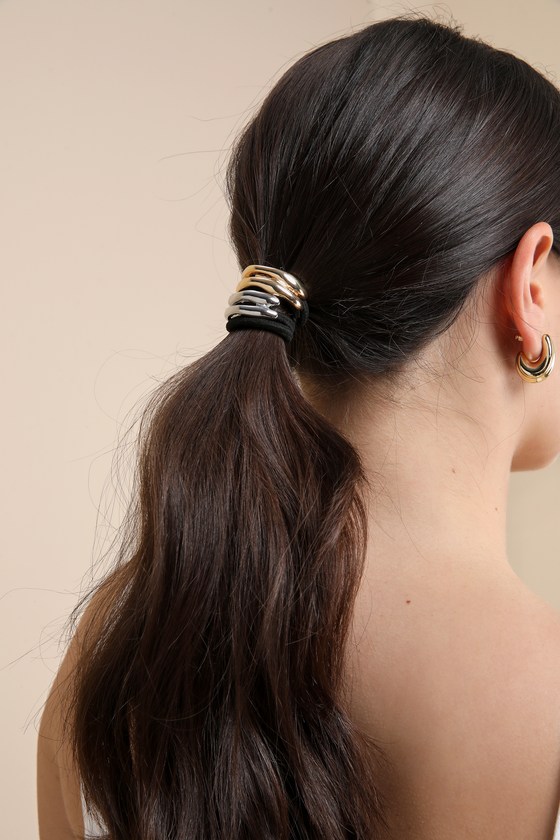 Silver & Gold 2-PC Ponytail Holder Set - Hair Bands - Ponytails - Lulus