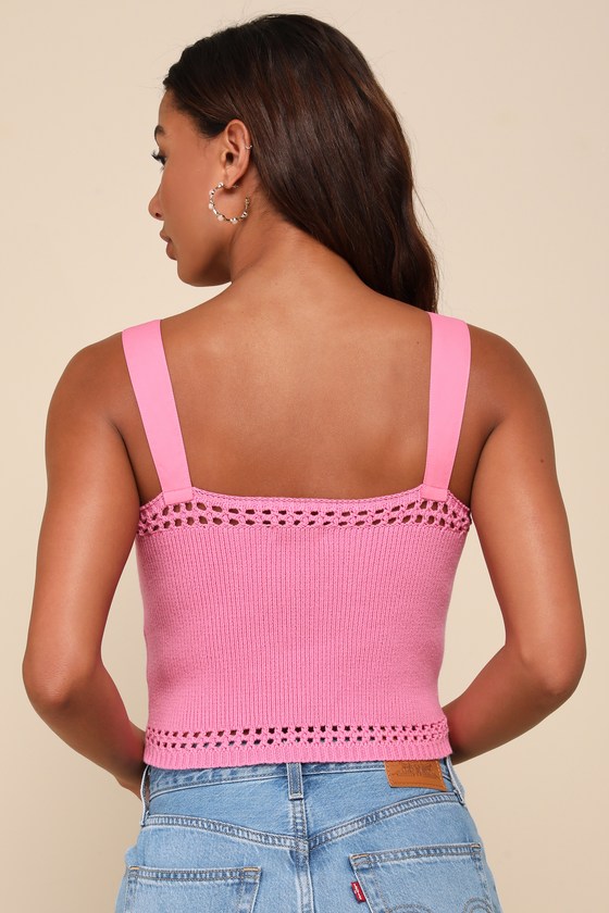 Pink Pointelle Tank Top - Sweater Knit Top - Cropped Bow Tank Top - Lulus