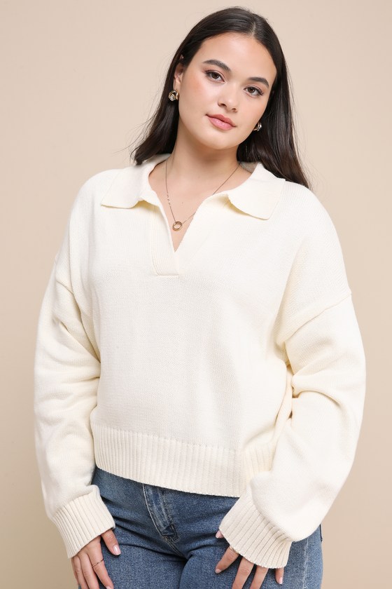 Pullover Sweater - Collared Sweater - Ivory Sweater - Lulus