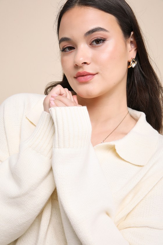 Pullover Sweater - Collared Sweater - Ivory Sweater - Lulus