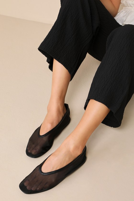 Black Sheer Mesh Flats - Sheer Ballet Flats - Black Ballet Flats - Lulus