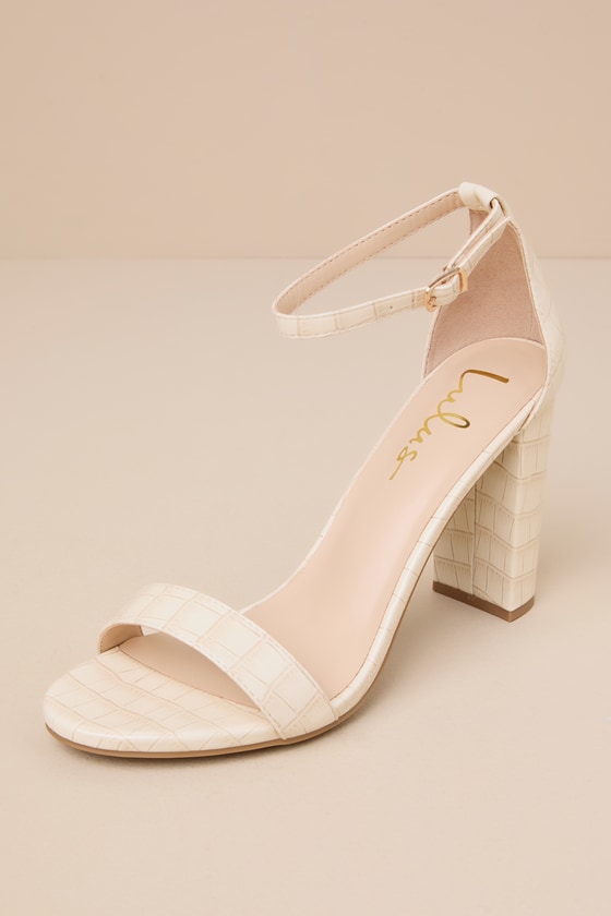 Cute Bone Heels - Ankle Strap Heels - Croc-Embossed Heels - Lulus