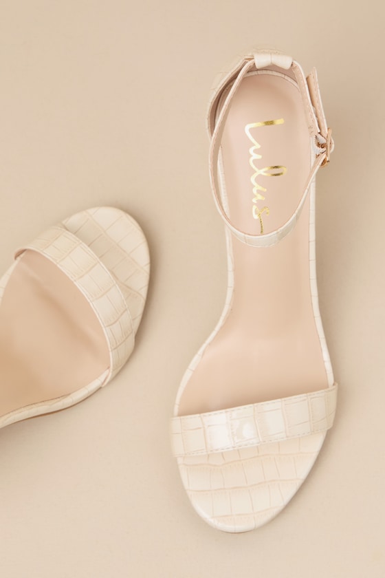 Cute Bone Heels - Ankle Strap Heels - Croc-Embossed Heels - Lulus