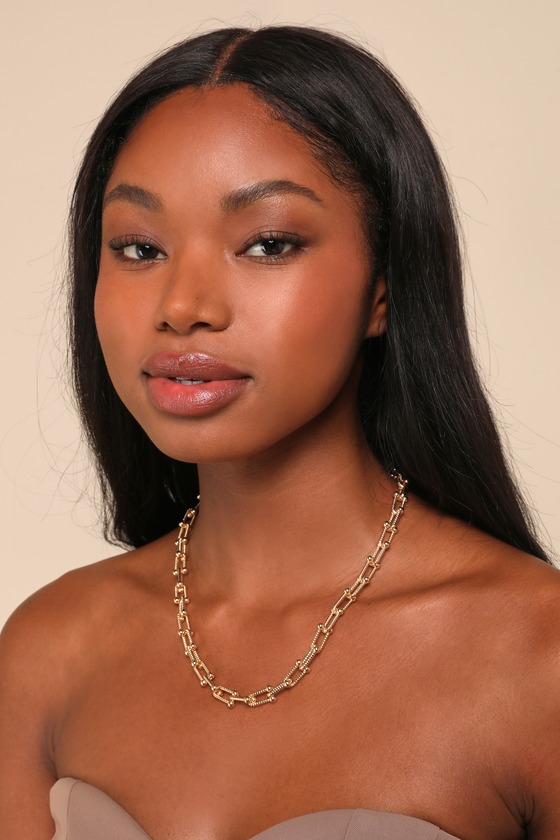 Gold Textured Necklace - Chunky Necklace - Chain Link Necklace - Lulus