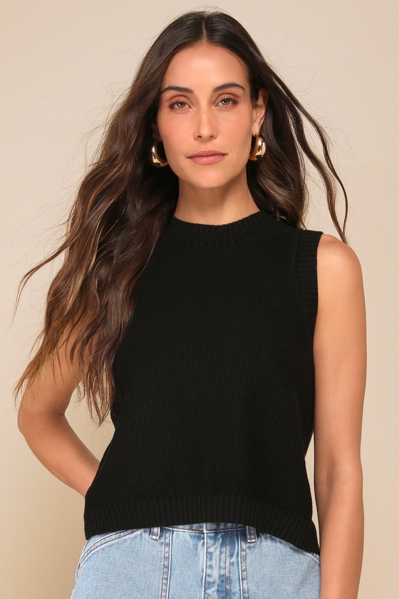 Black Sweater Knit Tank - Crew Neck Tank Top - Boxy Tank Top - Lulus