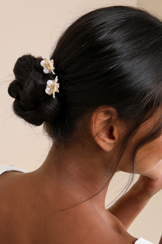 Gold Pearl Rhinestone Hair Pins - 4-Pc Hair Pin Set - Accessories - Lulus