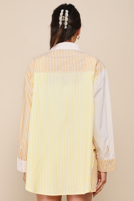 Yellow Multi Striped Top - Patchwork Collared Top - Button-Up Top - Lulus