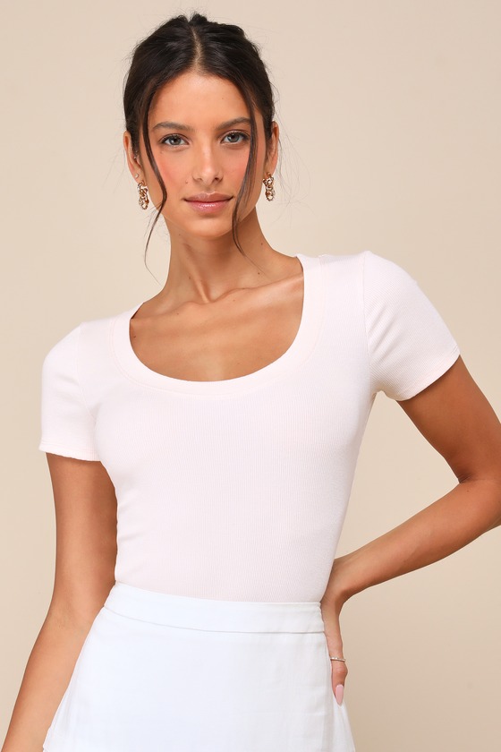 Blush Pink Ribbed Top Ribbed Knit Tee Scoop Neck Tee Lulus