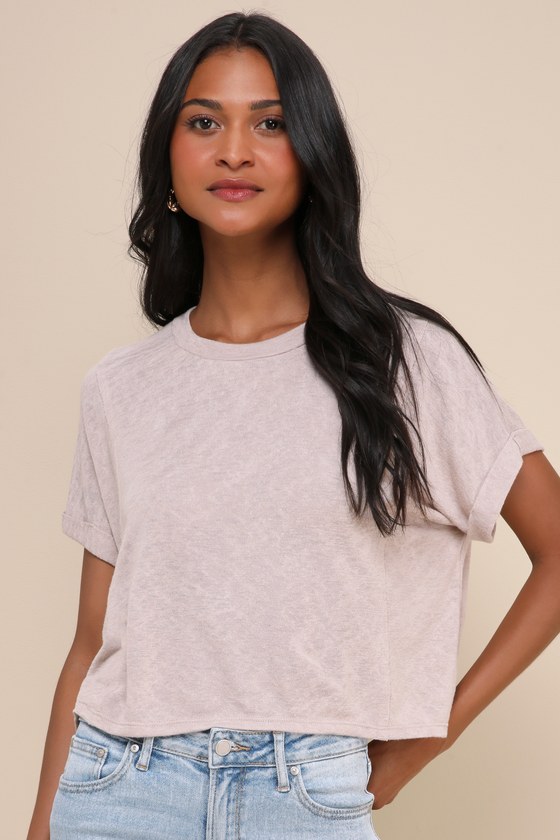 Taupe Burnout Boxy Tee - Crew Neck Tee - Short Sleeve Tee - Tee - Lulus