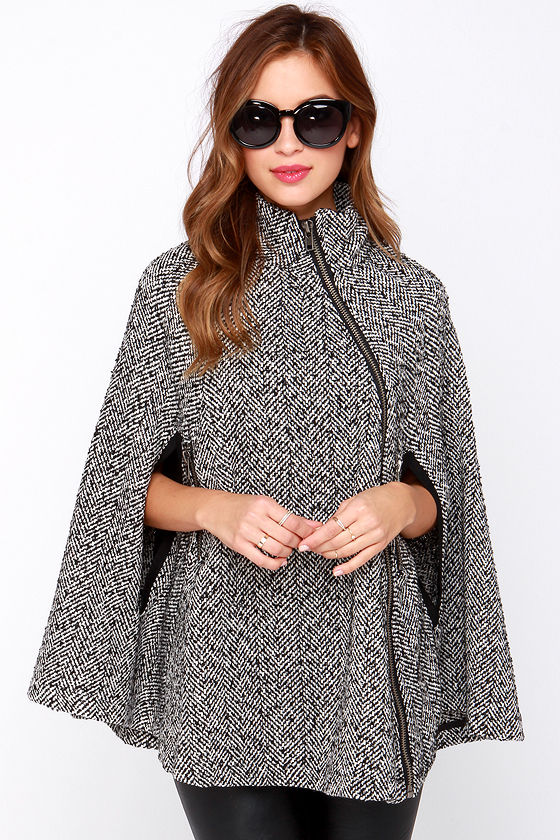Cute Cape - Herringbone Cape - Black and Ivory Cape - $86.00 - Lulus