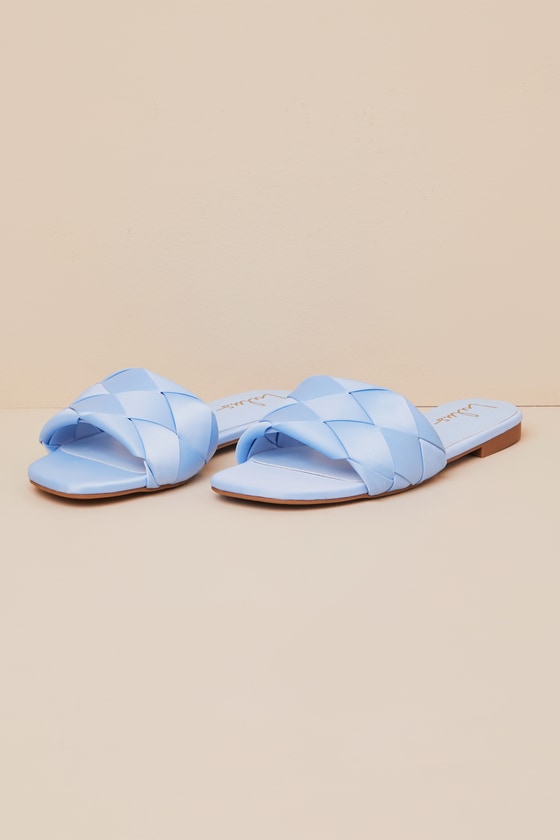 Blue Slide Sandals - Satin Woven Sandals - Cute Slide Sandals - Lulus
