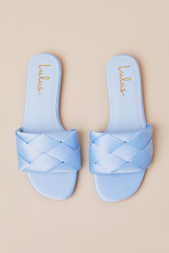 Blue Slide Sandals - Satin Woven Sandals - Cute Slide Sandals - Lulus