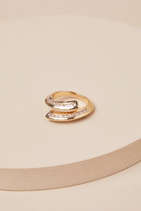 Gold Rhinestone Ring - Angular Ring - Wrapped Ring - Chunky Ring - Lulus