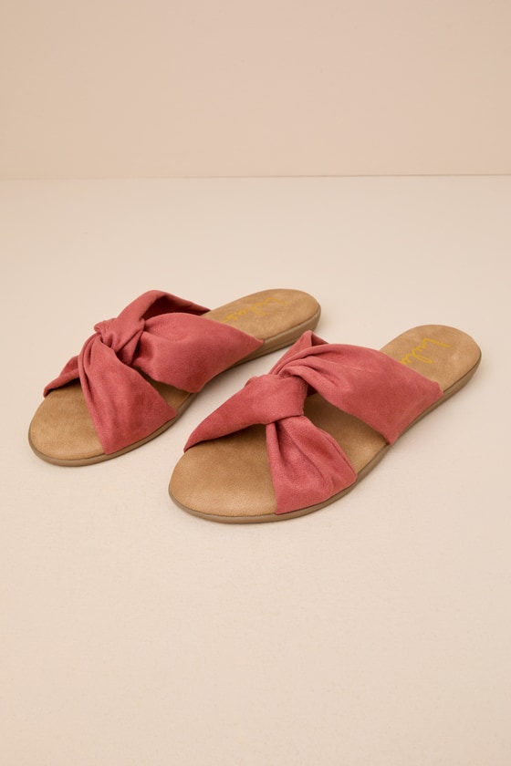 Cute Rust Sandals - Faux Suede Sandals - Knotted Slide Sandals - Lulus
