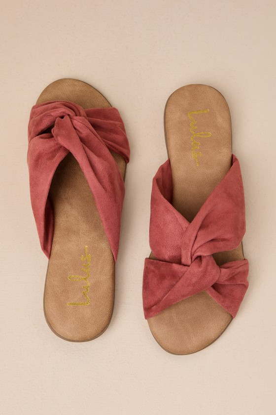 Cute Rust Sandals - Faux Suede Sandals - Knotted Slide Sandals - Lulus