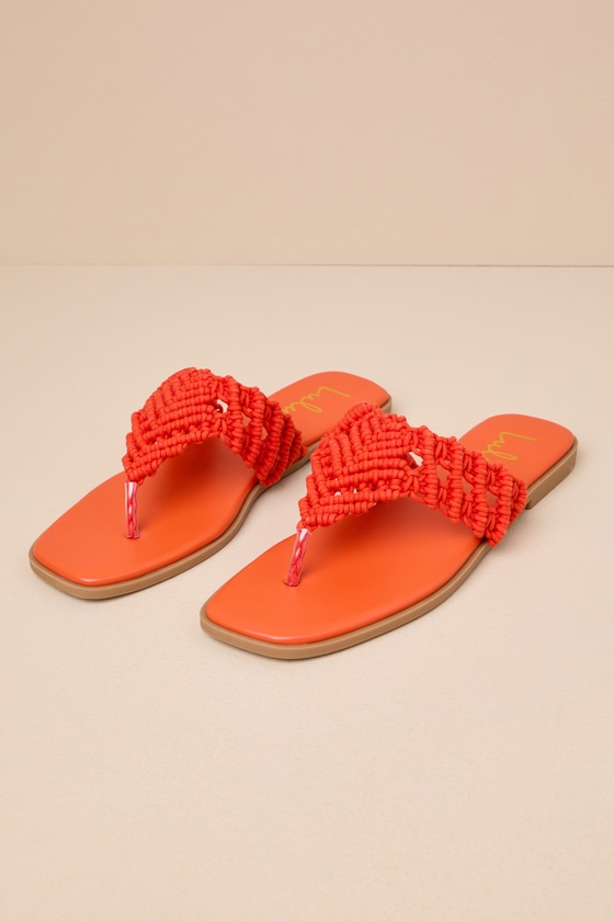 Orange Sandals - Macramé Woven Sandals - Flat Thong Sandals - Lulus