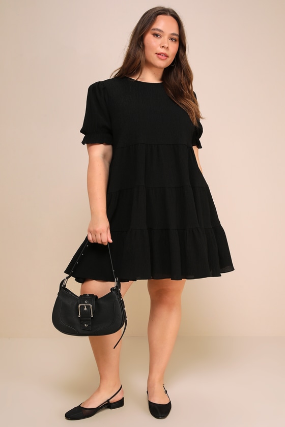 Black Mini Dress - Puff Sleeve Babydoll Dress - Swing Dress Black Mini Dress - Puff Sleeve Babydoll Dress - Swing Dress