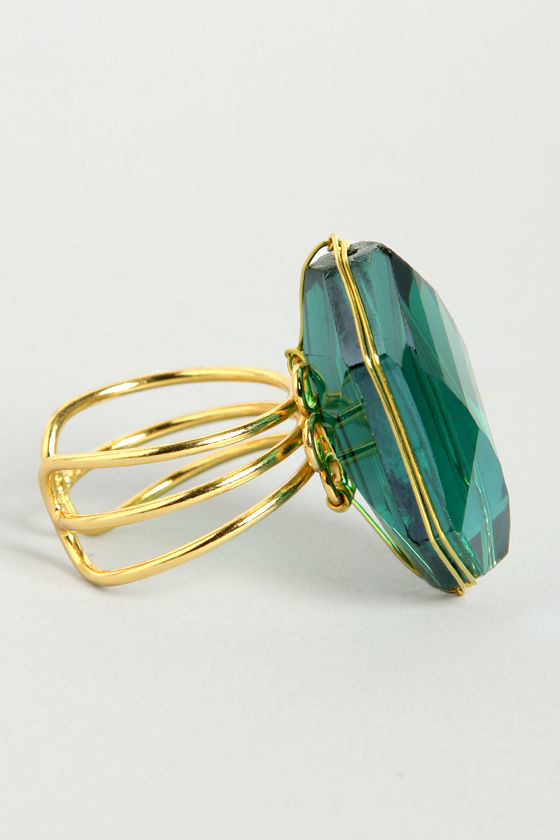 Cute Teal Ring - Rhinestone Ring - Gold Ring - Teal Green Ring - $12.00 ...