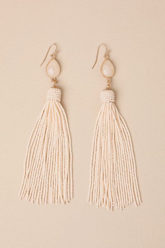 Enviable Design Beige Tassel Earrings