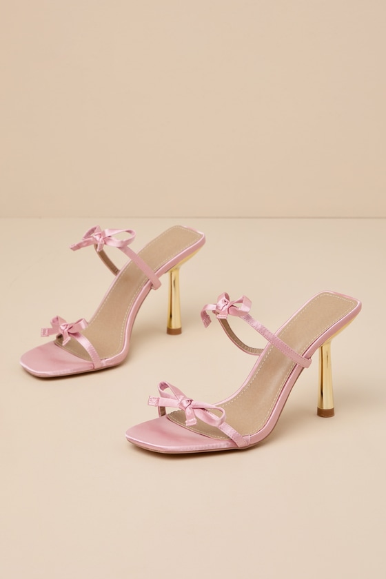 Pink Satin High Heels - Bow High Heels - High Heel Slide Sandals - Lulus